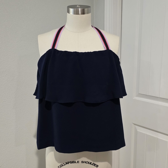 Trina Turk | Tops | Nwot Trina Turk Navy Blue Flowy Ribbon Halter Tube ...